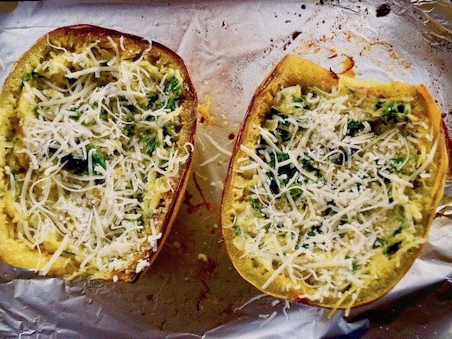Cheesy Spaghetti Squash With Spinach Recipe